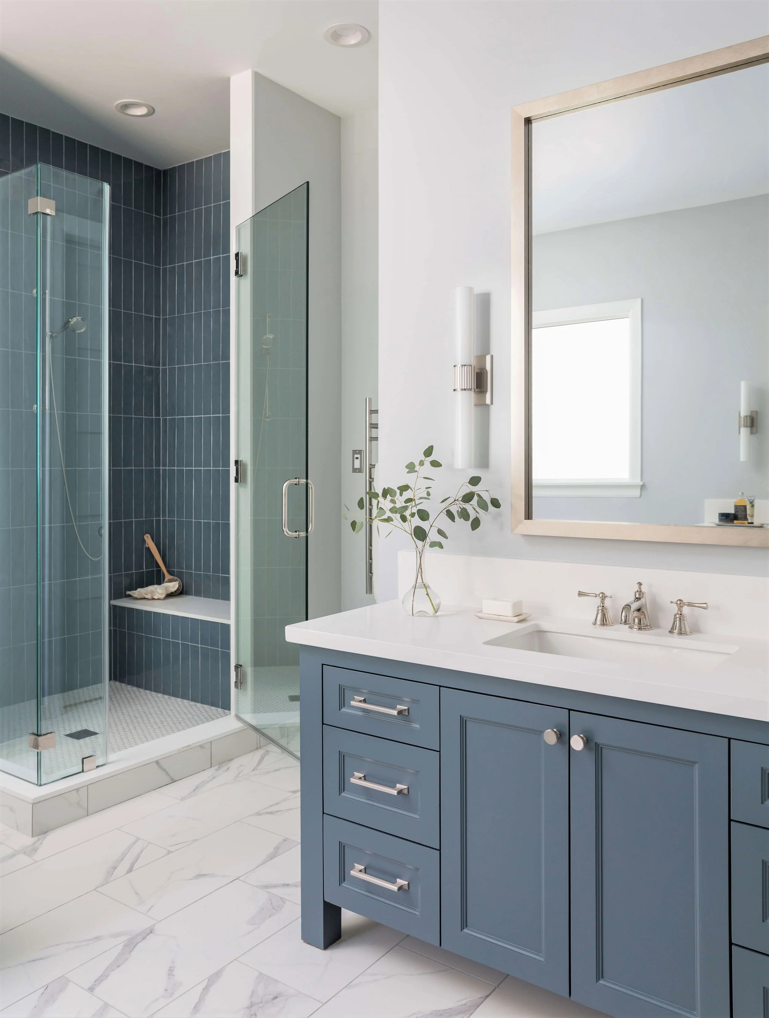 PROJECT REVEAL A Fresh Bright Blue And White Bathroom Remodel DESIGNED